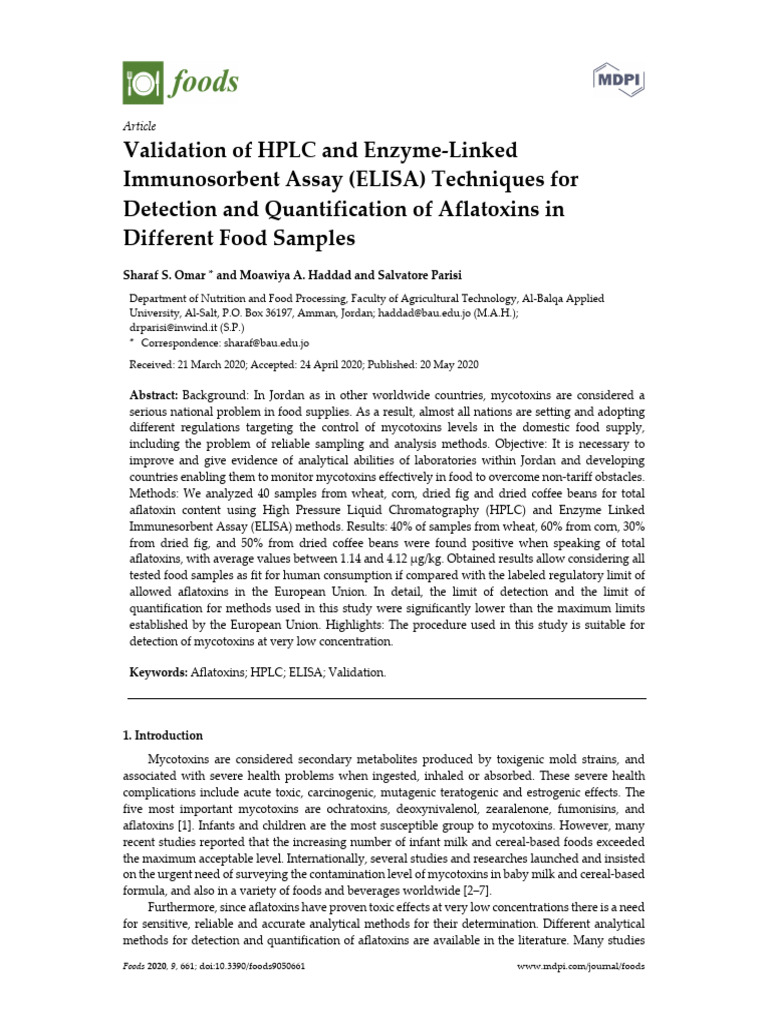 Validation of HPLC and Enzyme Linked Immunosorbent Assay (Elisa ...