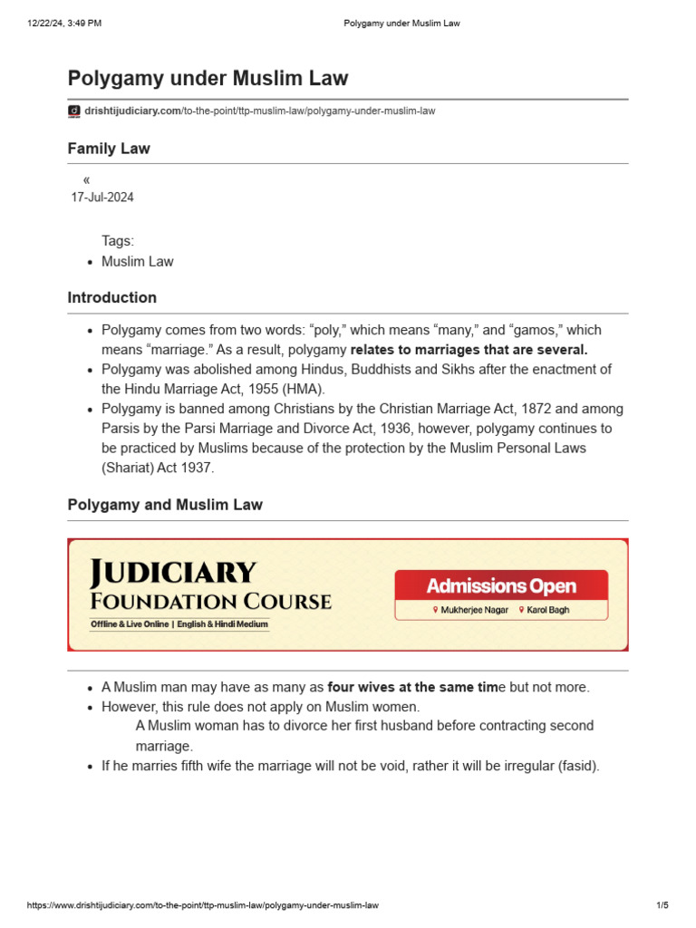 Polygamy in Muslim Law in India | PDF | Marriage | Polygamy