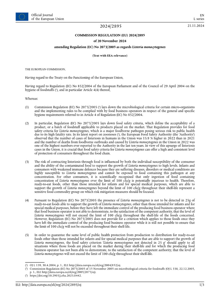 COMMISSION_REGULATION_EU_2024_2895_1732208508 | PDF | Food Safety ...