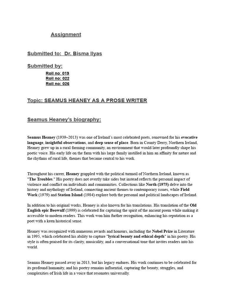 Seamus Heaney's Writing Style | PDF | Poetry | Metaphor