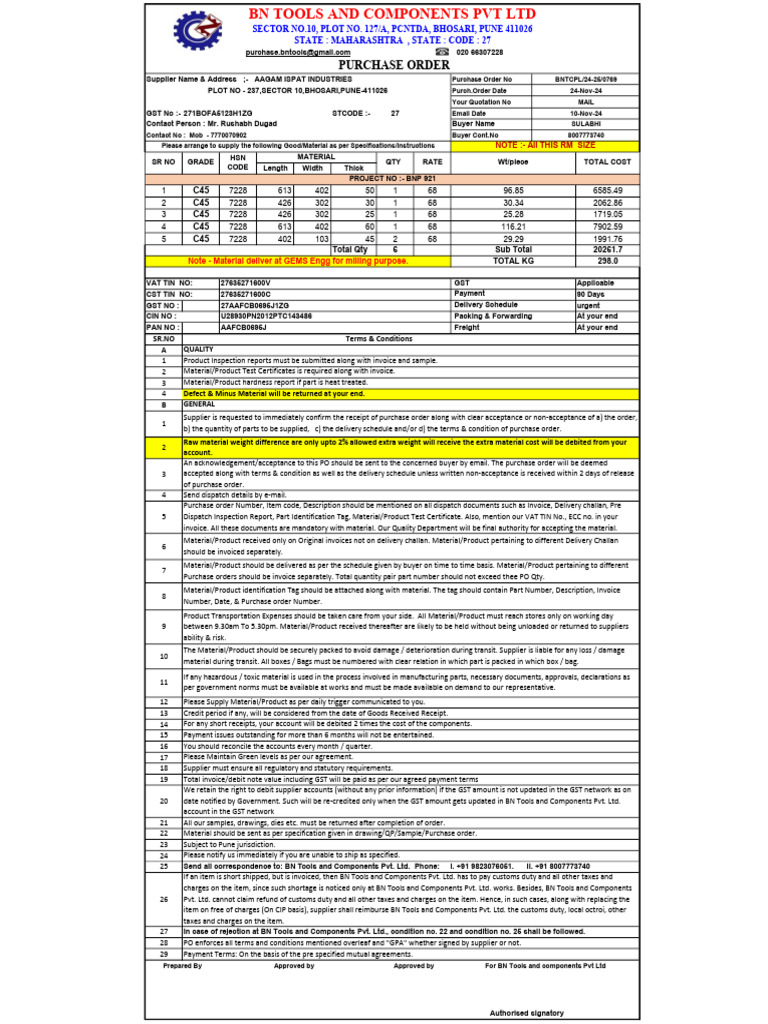 Aagam Ispat Industries Purchase Order | PDF | Invoice | Value Added Tax
