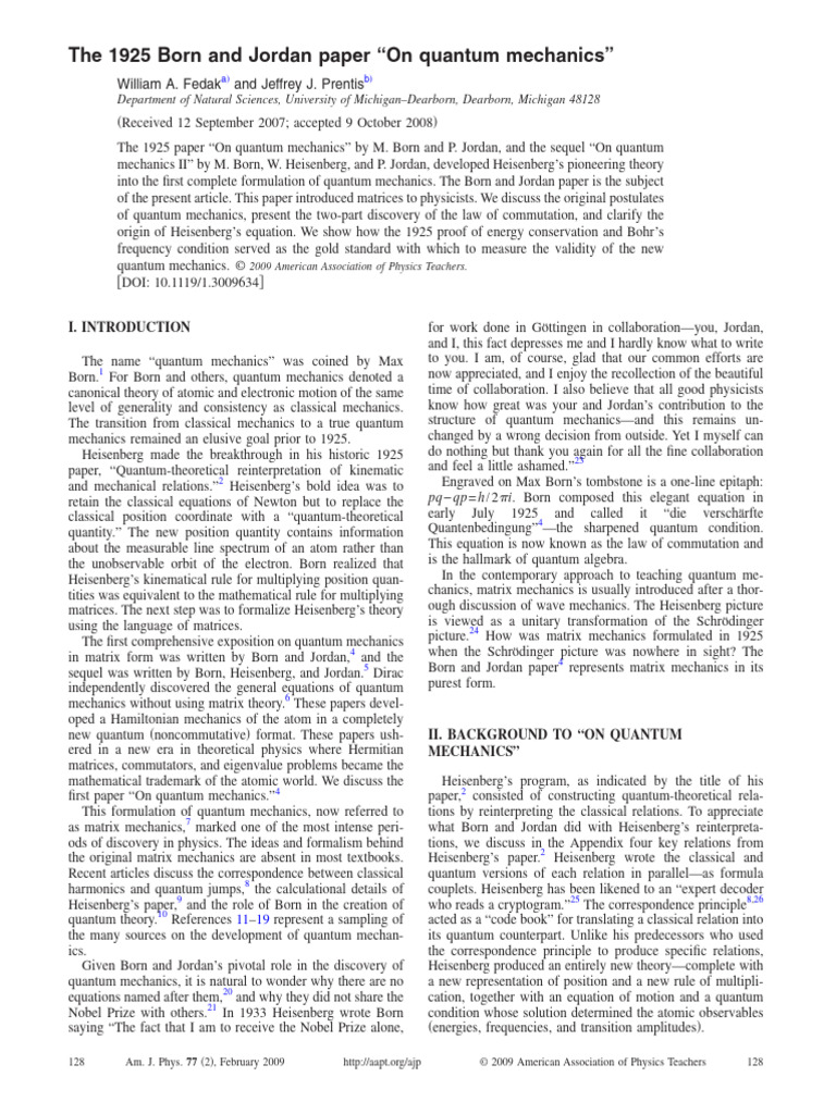 The 1925 Born and Jordan Paper On Quantum Mechanics 1wvqxaz3mp | PDF ...