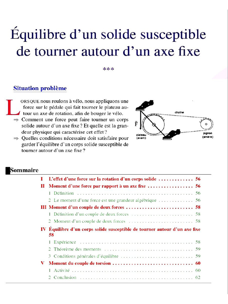 Équilibre D'un Corps Solide en Rotation Autour D'un Axe Fixe | PDF