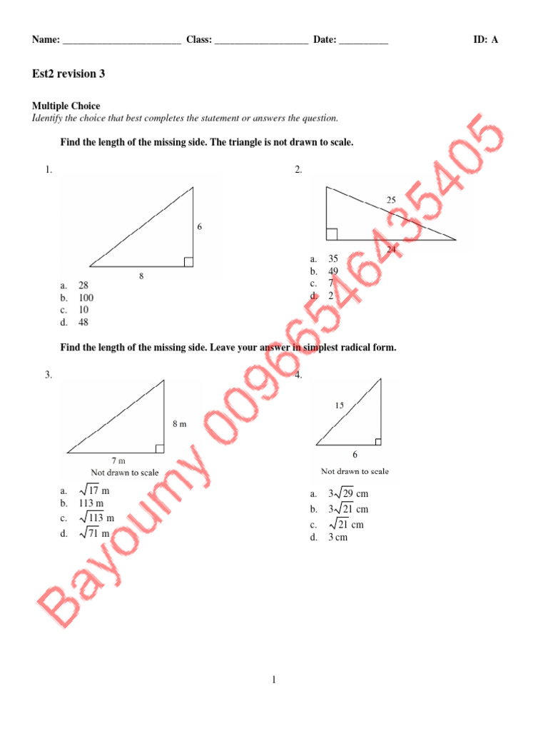 est2 revision3 | PDF | Area | Geometric Shapes