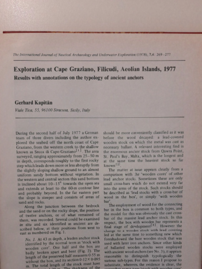 Kapitan - 1978 - Exploration at Cape Grazino, Filicudi, Aeolian Islands ...