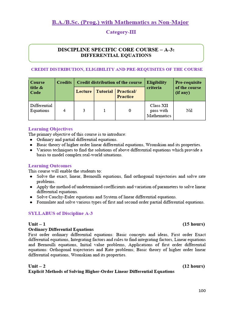 Differential Equations Syllabus Sem 3 | PDF | Equations | Differential ...
