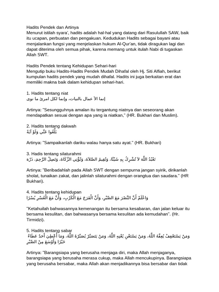 Hadits Pendek dan Artinya | PDF