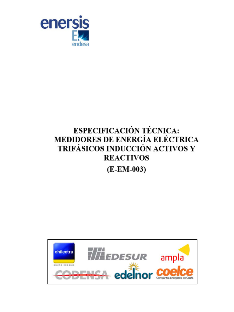 Especificación Técnica: Medidores de Energía Eléctrica Trifásicos Inducción Activos Y Reactivos ...
