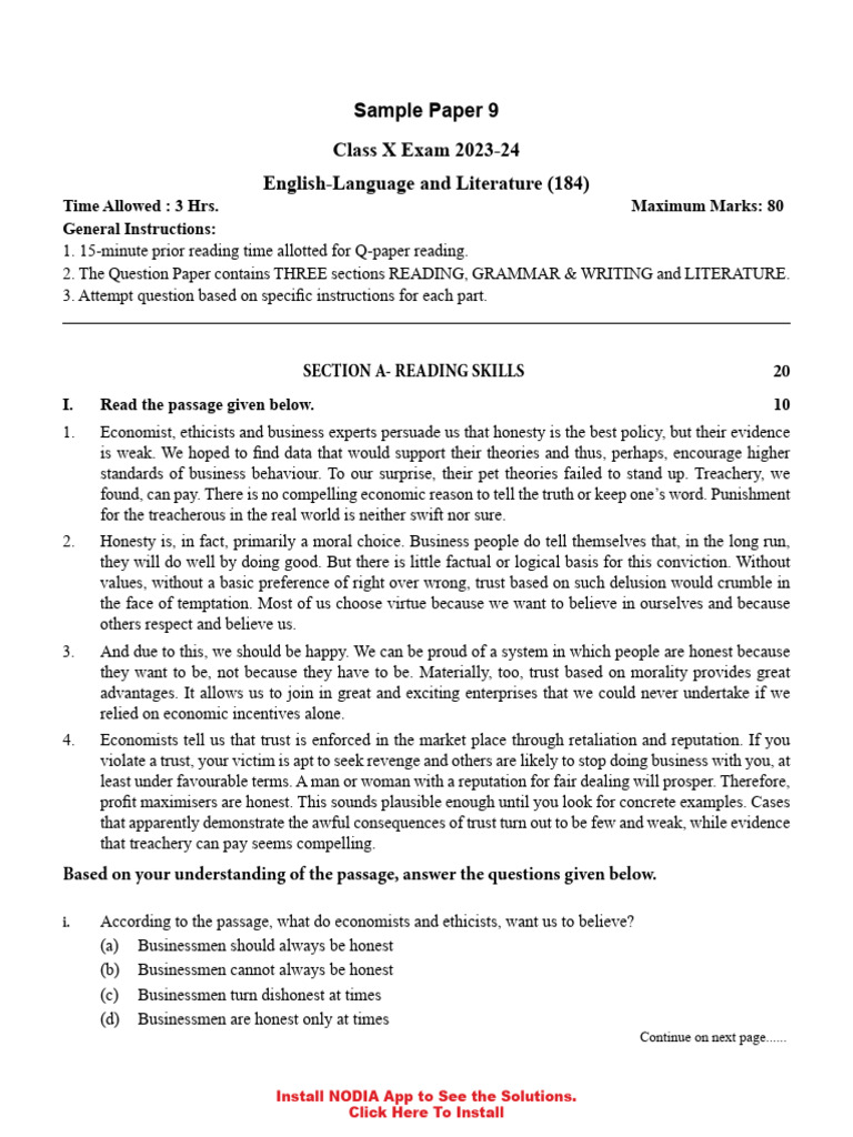 En Sample Paper 9 Unsolved | PDF | Pollution