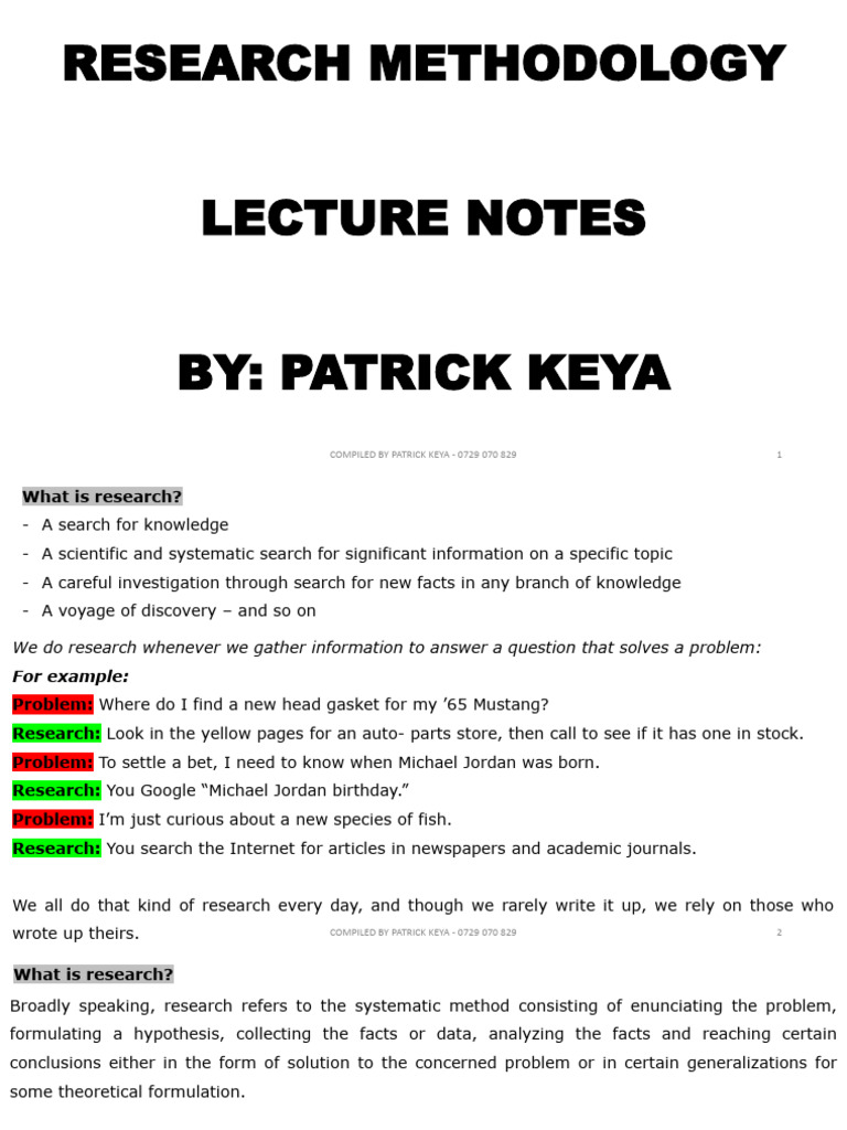 Lecture - Research Methodology | PDF | Sampling (Statistics) | Methodology