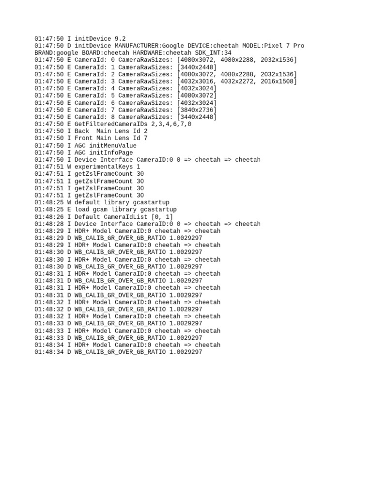Pixel 7 Pro Camera Initialization Logs | PDF