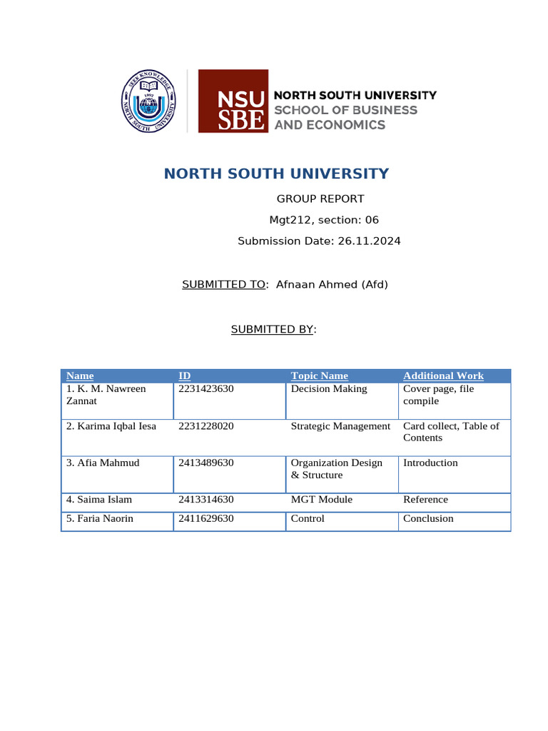 North South University Mgt Report | PDF | Strategic Management ...