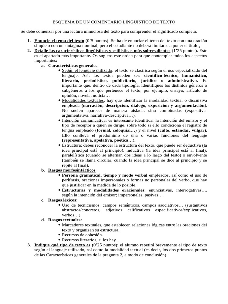 Esquema de Un Comentario Lingüístico de Texto | PDF | Verbo | Comunicación humana