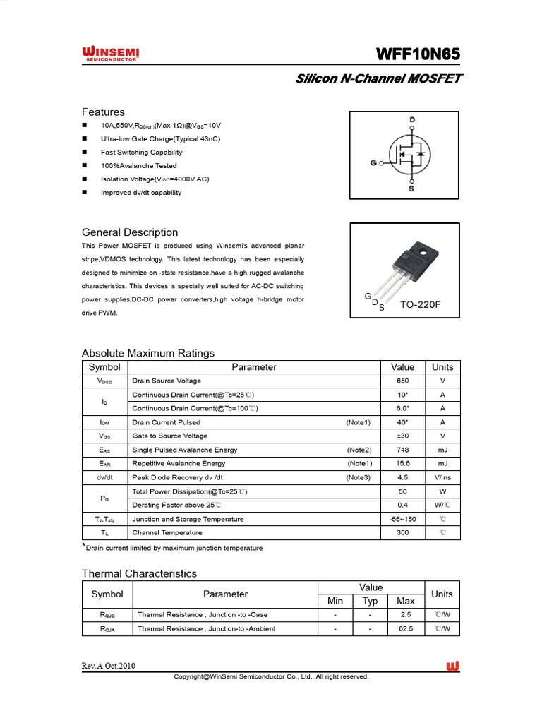 WF WF WF WFF F F F10N6 10N6 10N6 10N65 5 5 5: Features | PDF | Field ...