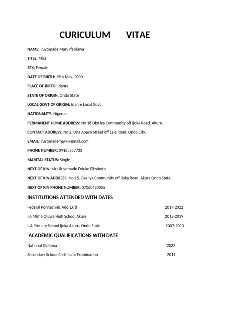 Curiculum Vitae Mary | PDF