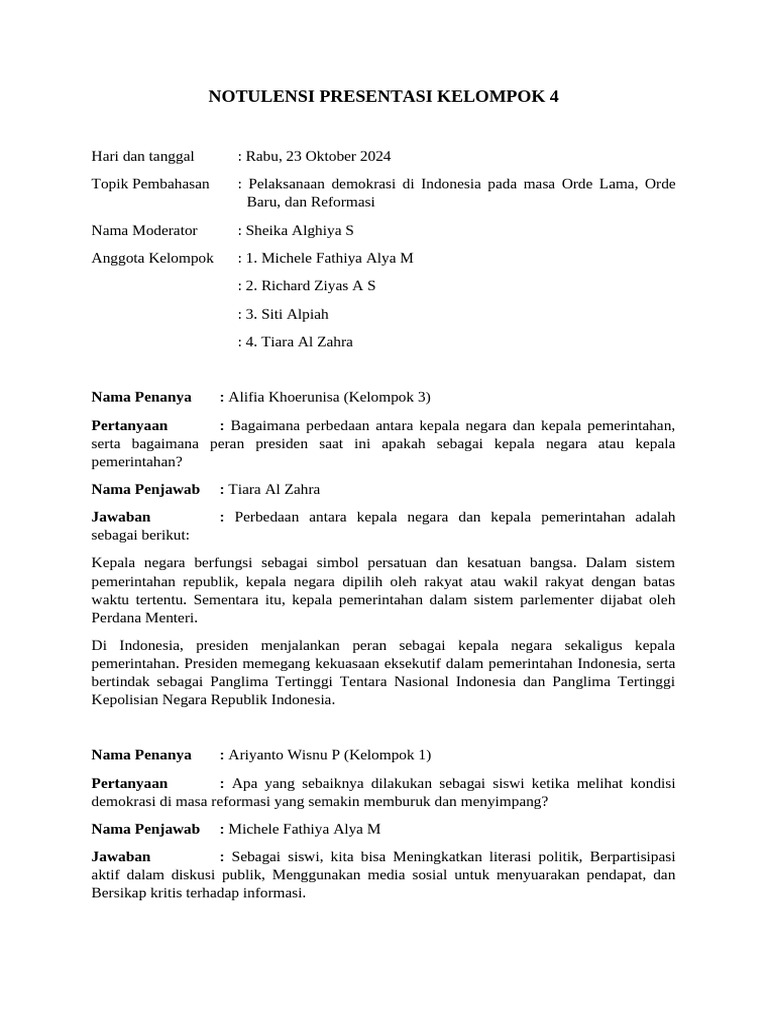 Notulensi Presentasi Kelompok 4 | PDF