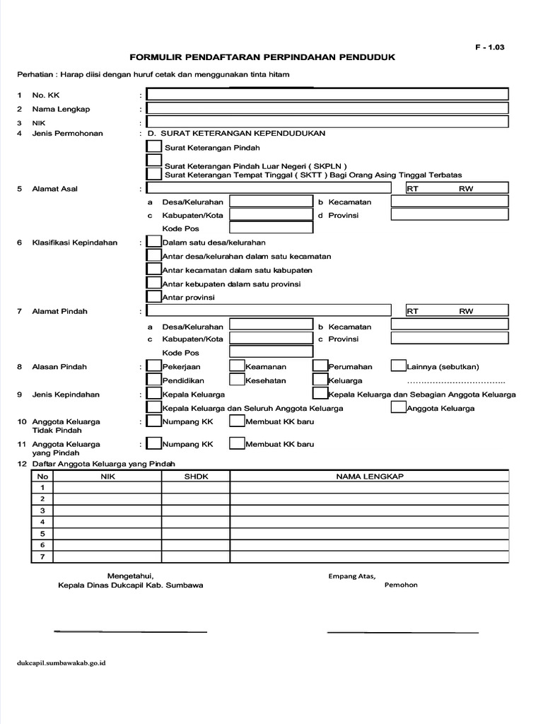 PDF Formulir Pendaftaran Perpindahan Penduduk - Compress | PDF