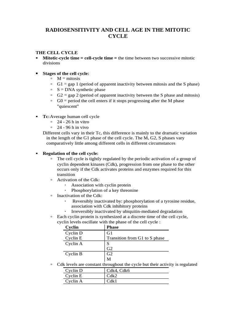 4 - Radiosensitivity and Cell Age in The Mitotic Cycle | PDF | Cell ...