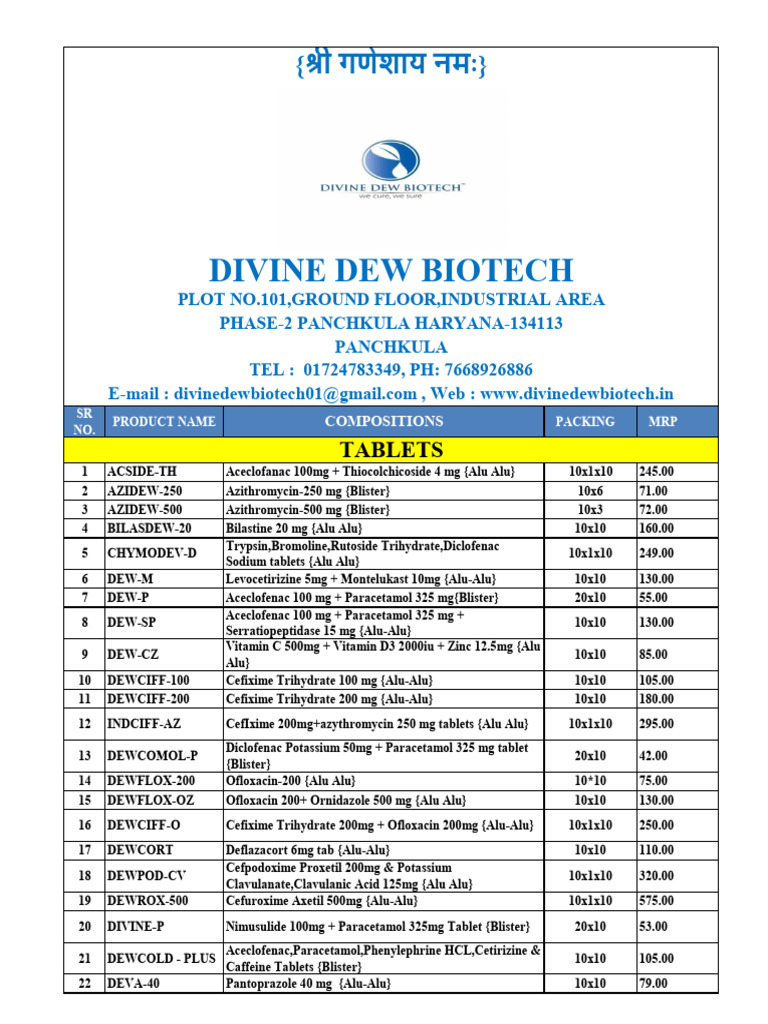 Divine Dew Biotech List Pkl | PDF | Magnesium