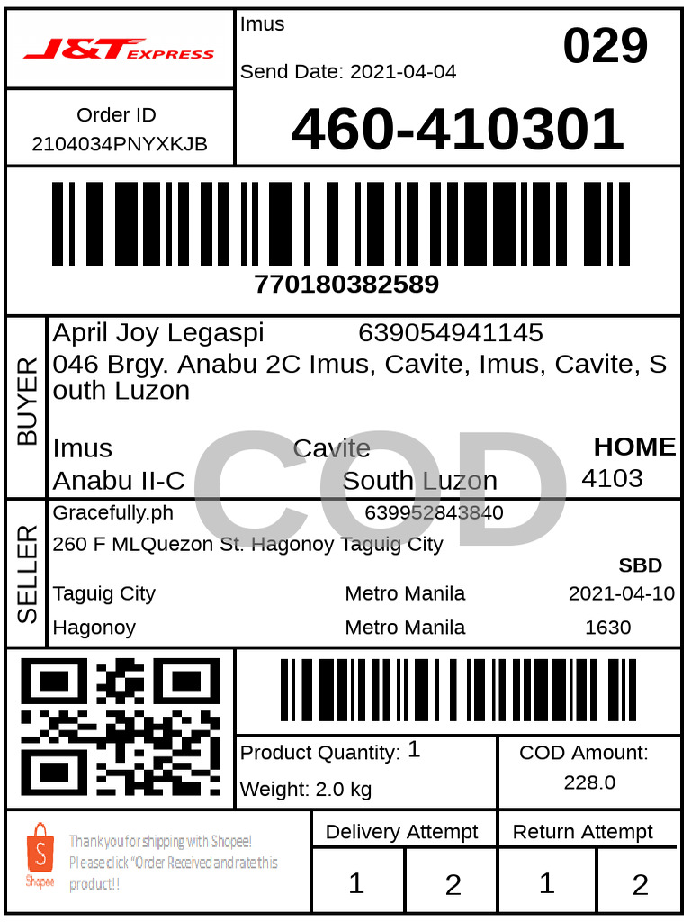 April Joy Legaspi 639054941145 046 Brgy. Anabu 2C Imus, Cavite, Imus ...