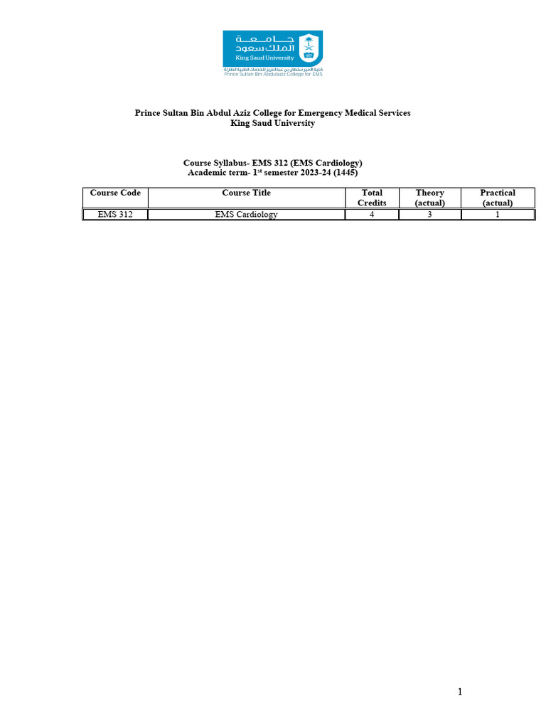 Course Syllabus EMS 312 24 | PDF | Electrocardiography | Heart