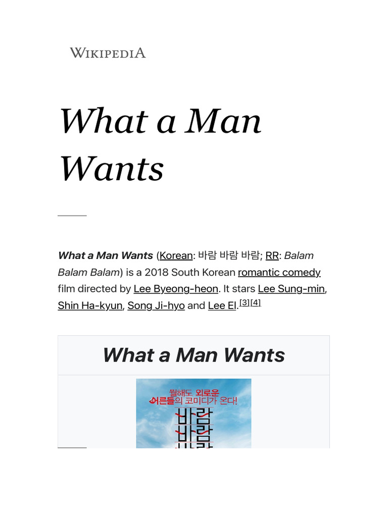 What A Man Wants - Wikipedia | PDF | Korean Language | Korea