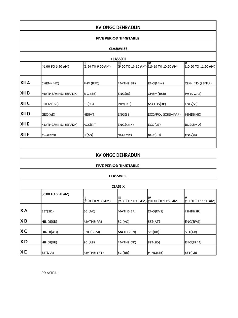 Five Period Timetable x and Xii (2) | PDF