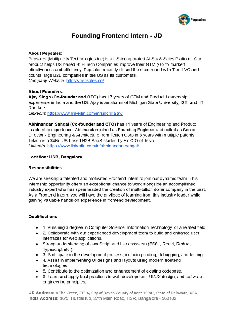 FE Interns- JD (1) | PDF | Computing | Software Engineering