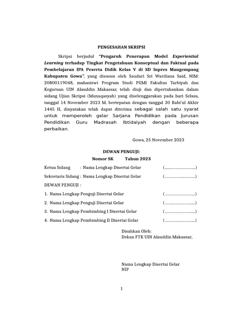 Lampiran 14 - Contoh Pengesahan Skripsi | PDF