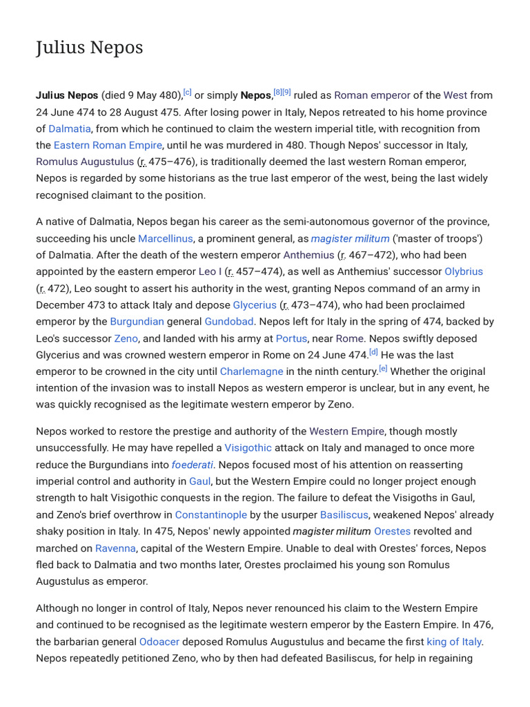 Julius Nepos | PDF | Roman Empire | Late Antiquity