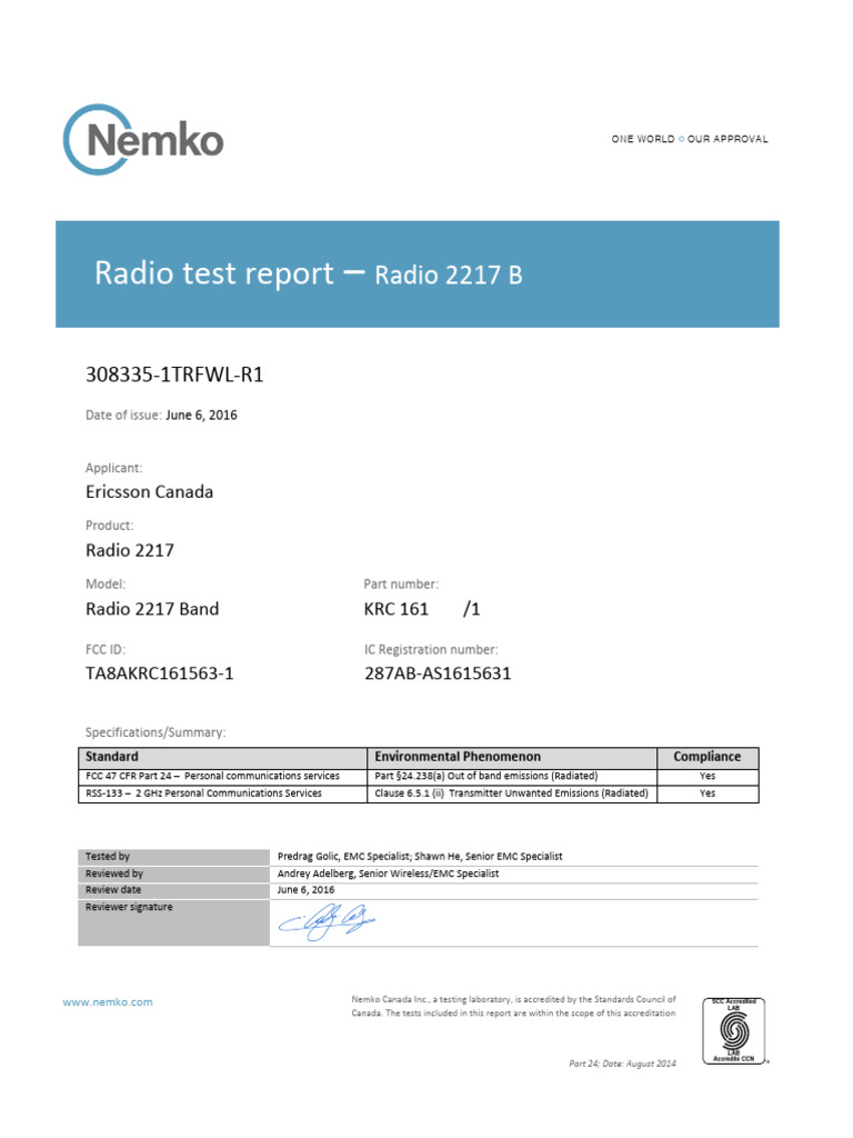 Radio Test Report - NGR Radio 2217 B7 | PDF | Telecommunications ...