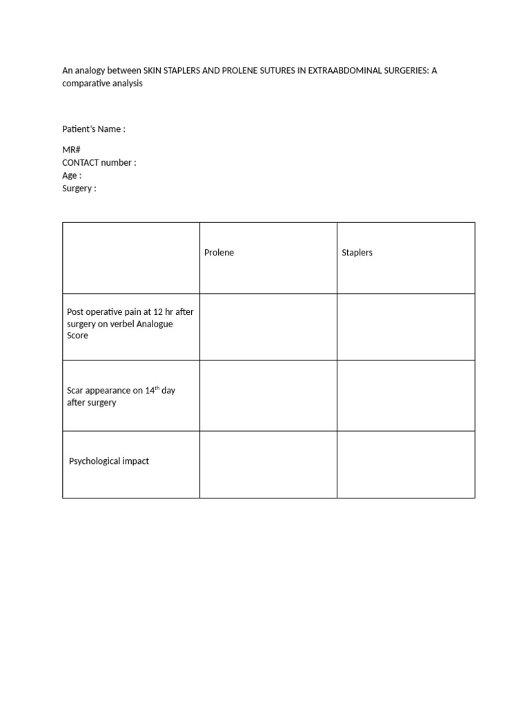 Skin Staplers vs Prolene Sutures Analysis | PDF