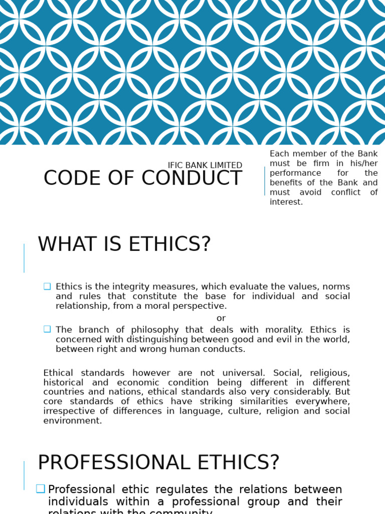 IFIC Bank Code of Conduct Overview | PDF | Employment | Banks