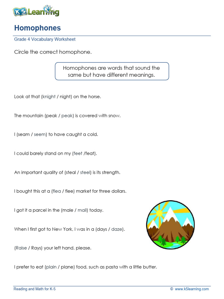 Grade 4 Homophones 1 | PDF
