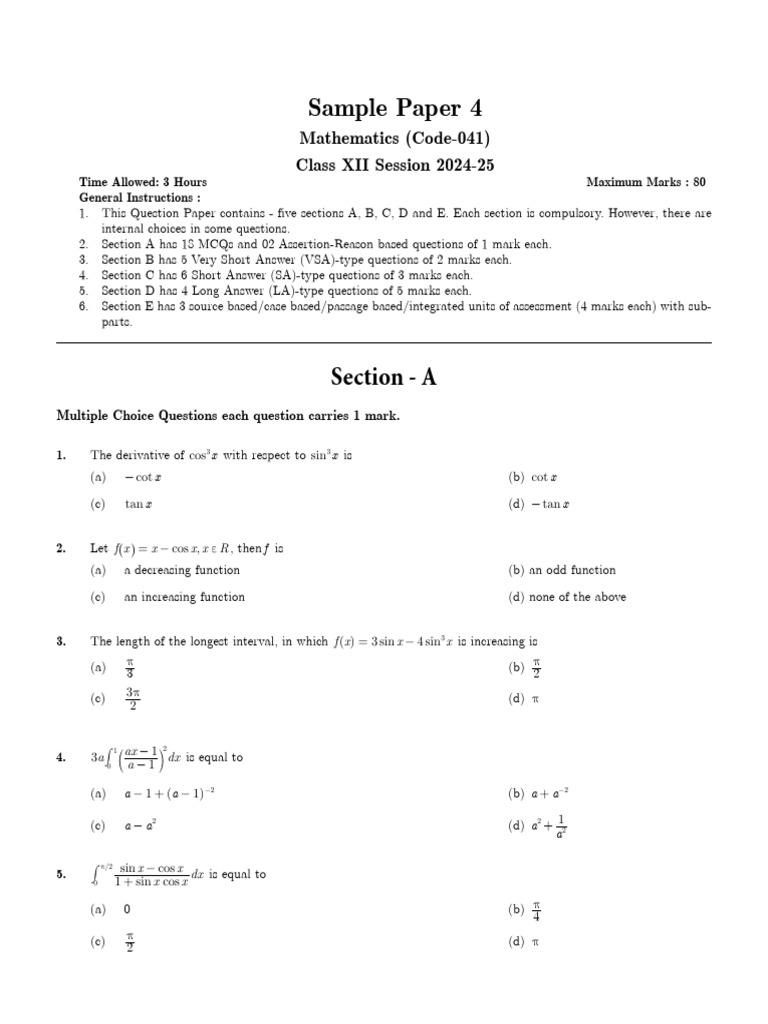 XII MODEL 4 | PDF | Function (Mathematics) | Trigonometric Functions
