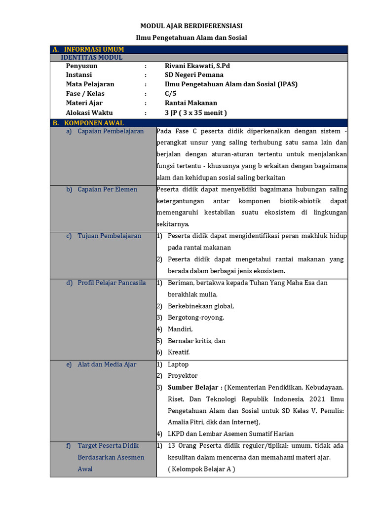 Model Modul Ajar SDN Pemana | PDF