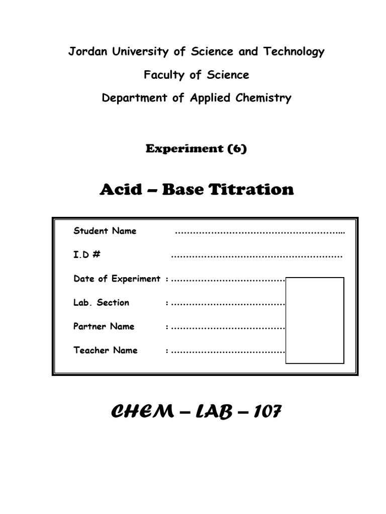 Experiment 6 Acid Base Titration | PDF | Titration | Chemistry