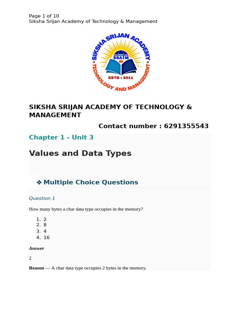 Computer Icse X Chapter 3 Pdf Data Type Boolean Data Type