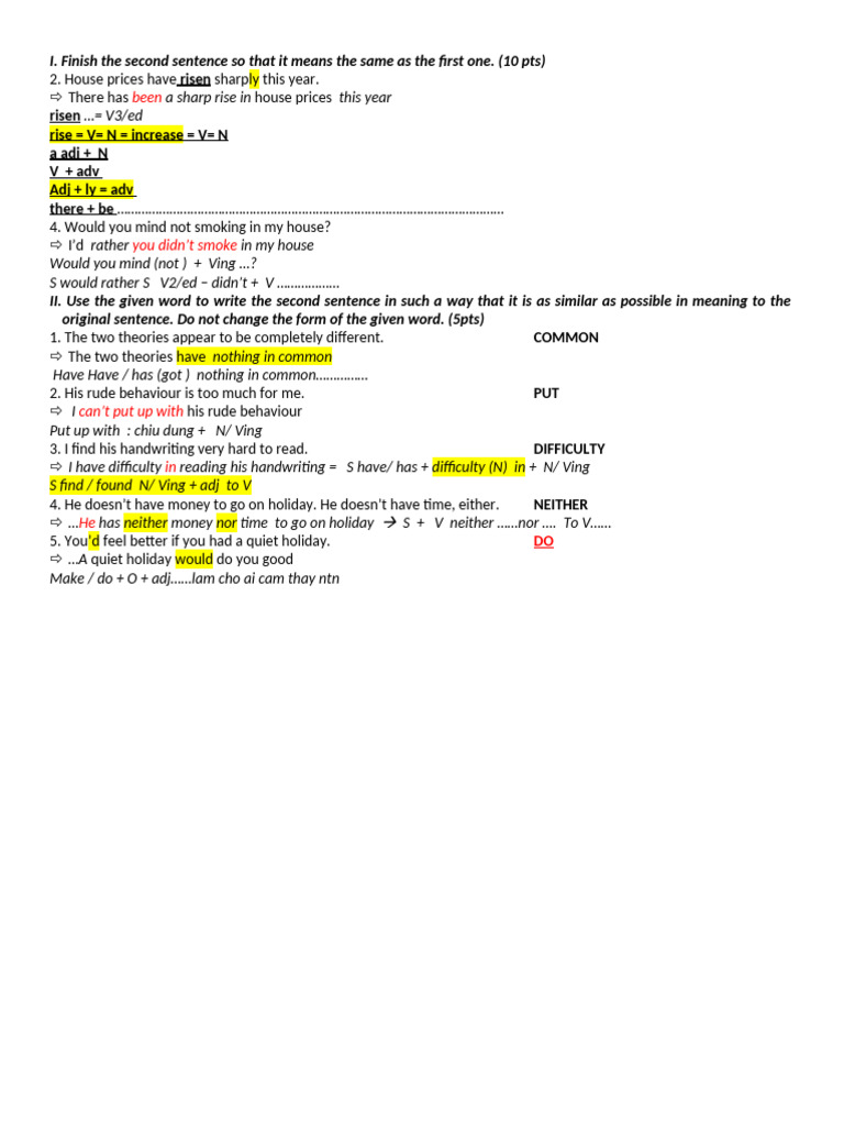 Sentence Transformation Exercises | PDF