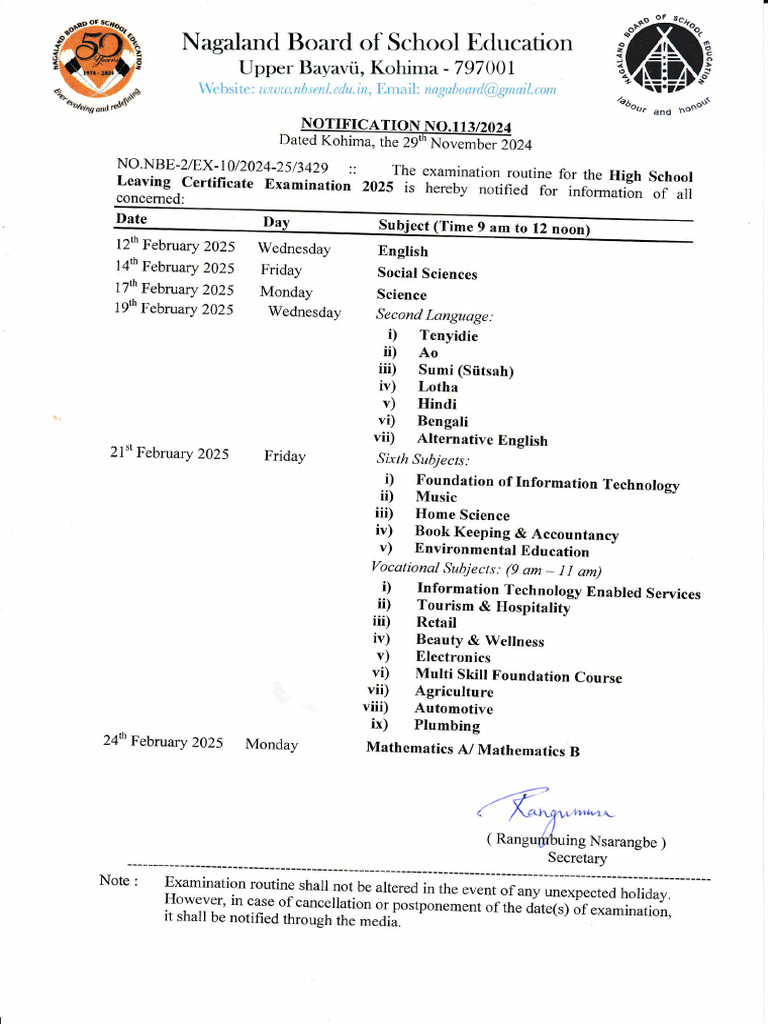 Notification 113 HSLC 2025 Routine | PDF
