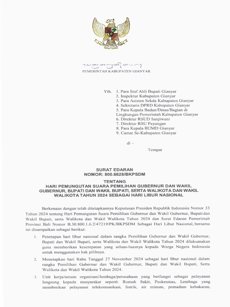 Se Libur Nasional Pemungutan Suara Pemilihan Gubernur Dan Wakil Gubernur Bupati Dan Wakil Bupati ...