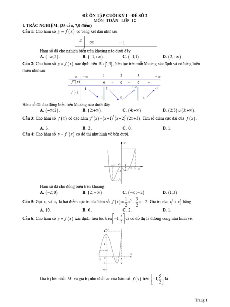 12A2-ÔN TẬP CKI-ĐỀ SỐ 2 | PDF