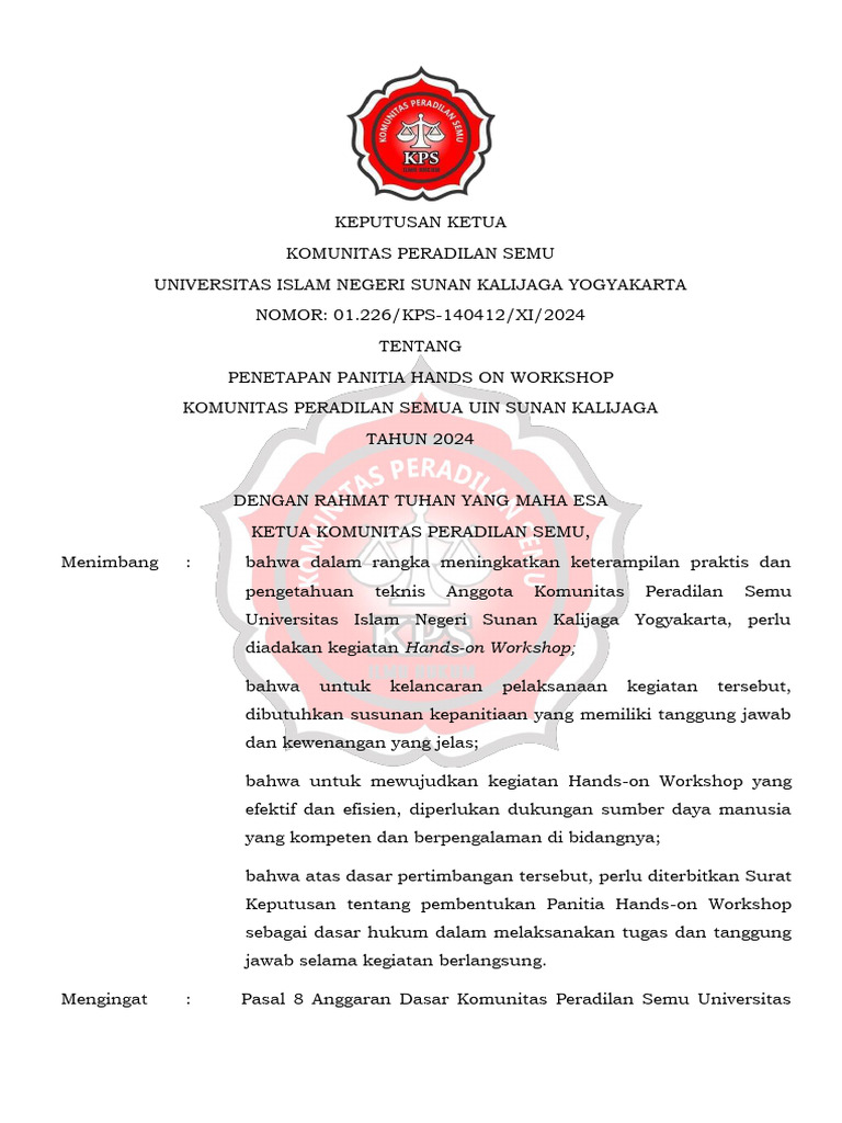 SK Panitia Hands On Workshop KPS | PDF