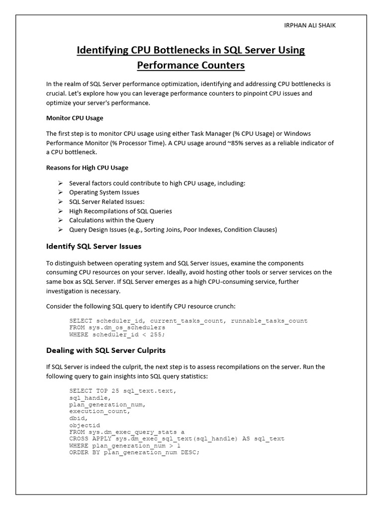 CPU Bottlenecks in SQL Server Using Performance Counters 1703006371 | PDF | Microsoft Sql Server ...