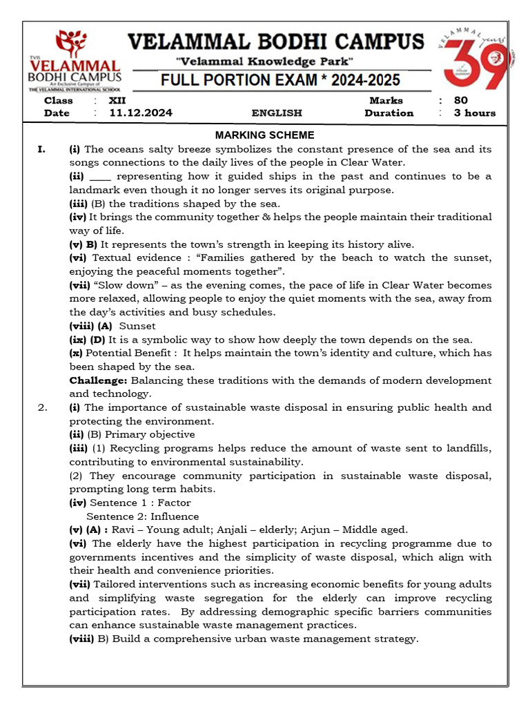 English First Full Portion-Marking Scheme | PDF | Sea | Waste Management