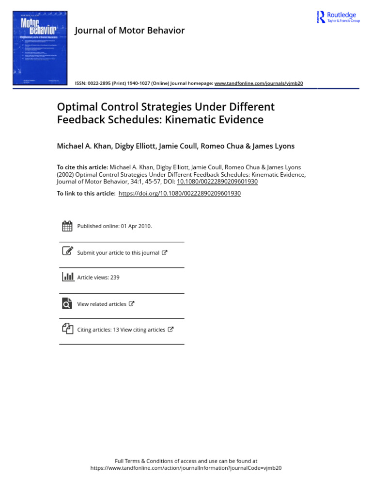Khan,Eliot(빠른움직임에서의 시각피드백과 시각전략 관련)Optimal Control Strategies Under Different Feedback Schedules ...