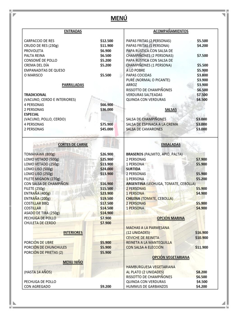 Menu | PDF | filete | Platos con carne