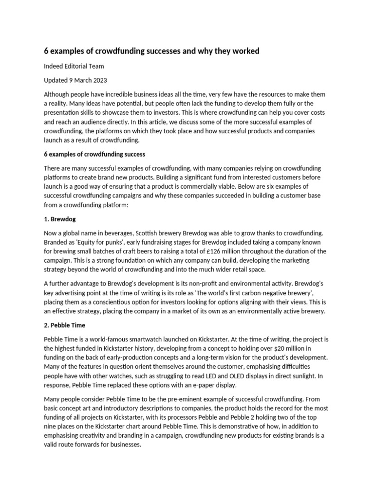 4.1 6 Examples of Crowdfunding Successes and Why They Worked | PDF ...