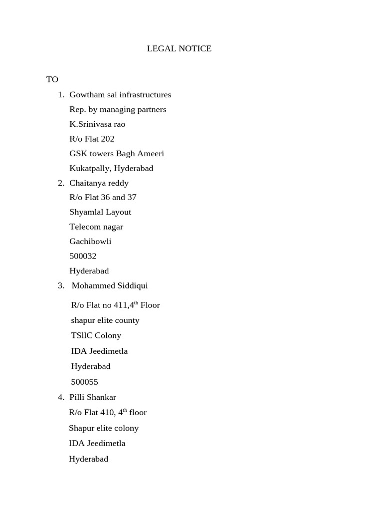 Legal Notice Against Builder and Residents | PDF | Government | Justice