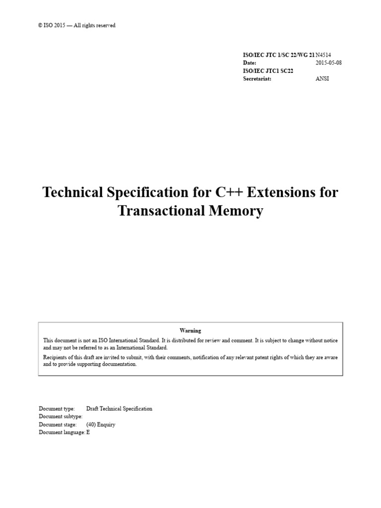 Technical Specification For C++ Extensions For Transactional Memory | PDF | Software Development ...